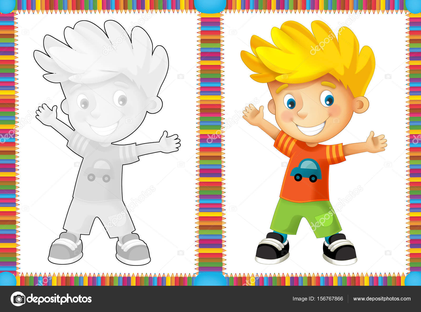 Niño feliz - página para colorear con vista previa Ilustración de stock ...