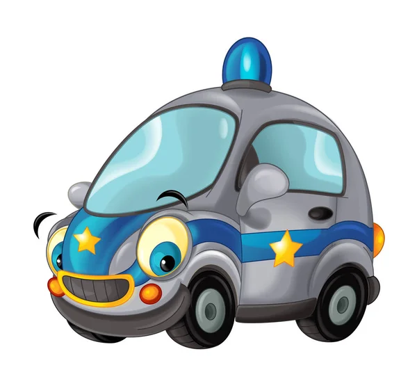 Cartoon Smiling Police White Background Car Isolated Illustration ...