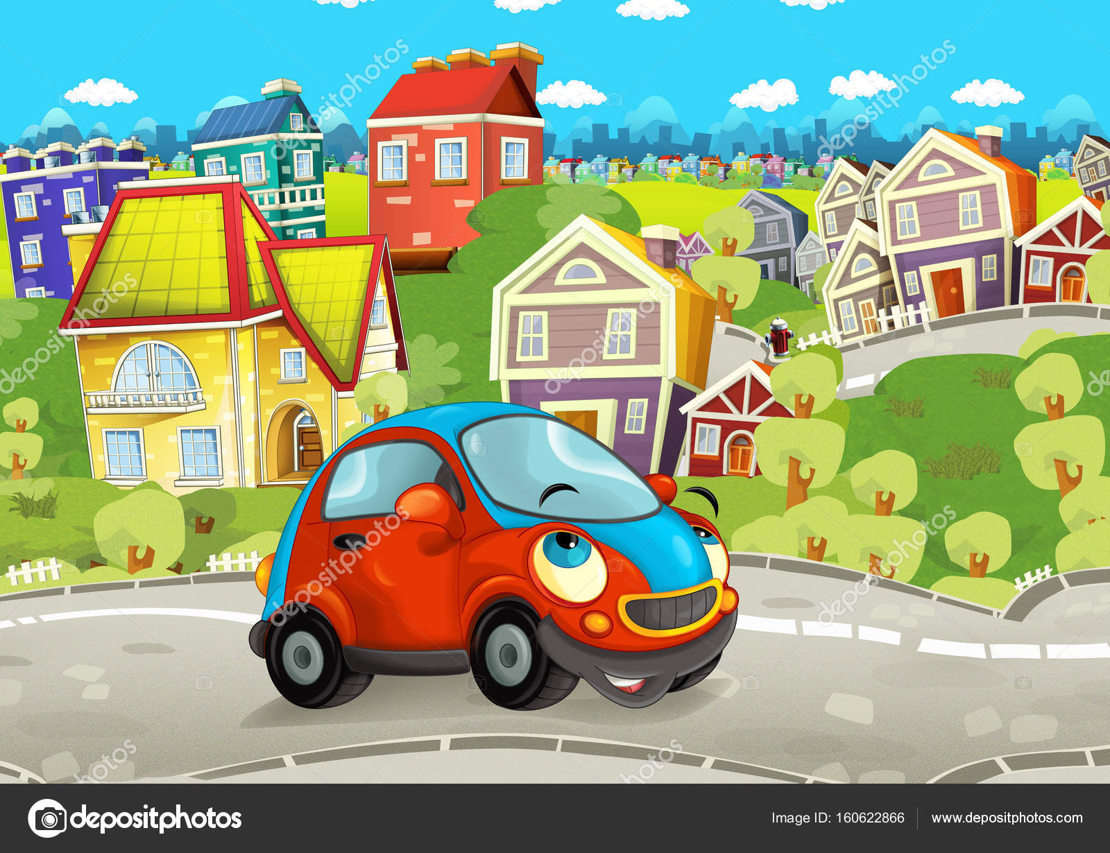 Car smiling and driving through the city Stock Illustration by ...
