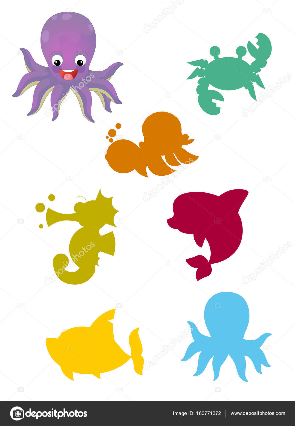 Cartoon matching game with sea animals Stock Illustration by ...