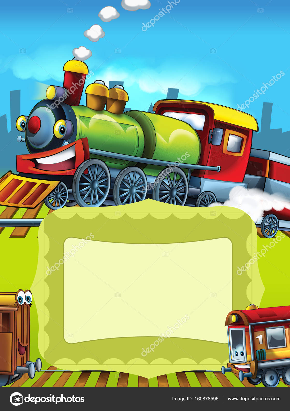 Cartoon trains scene with space for text Stock Illustration by ...