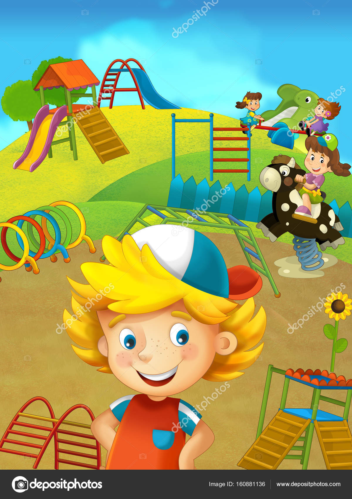 Cartoon children having fun on a playground Stock Illustration by ...