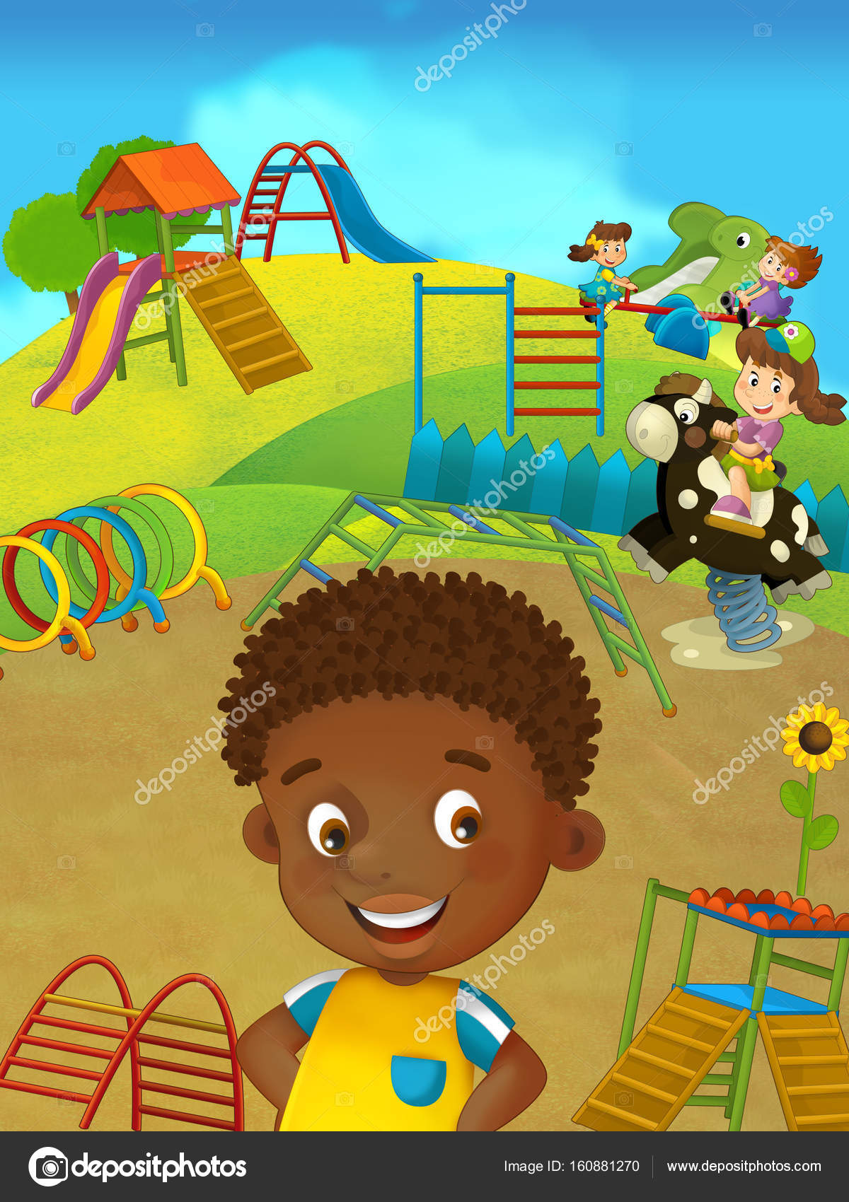Cartoon children having fun on a playground Stock Illustration by ...