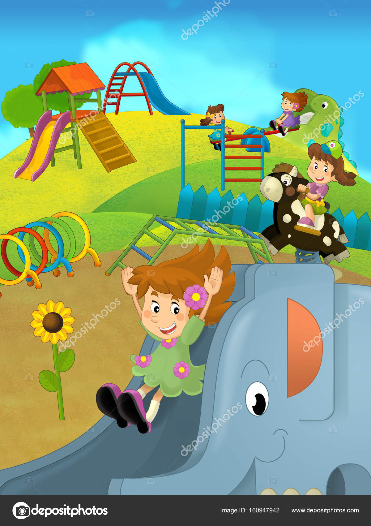 Cartoon children having fun on a playground Stock Illustration by ...