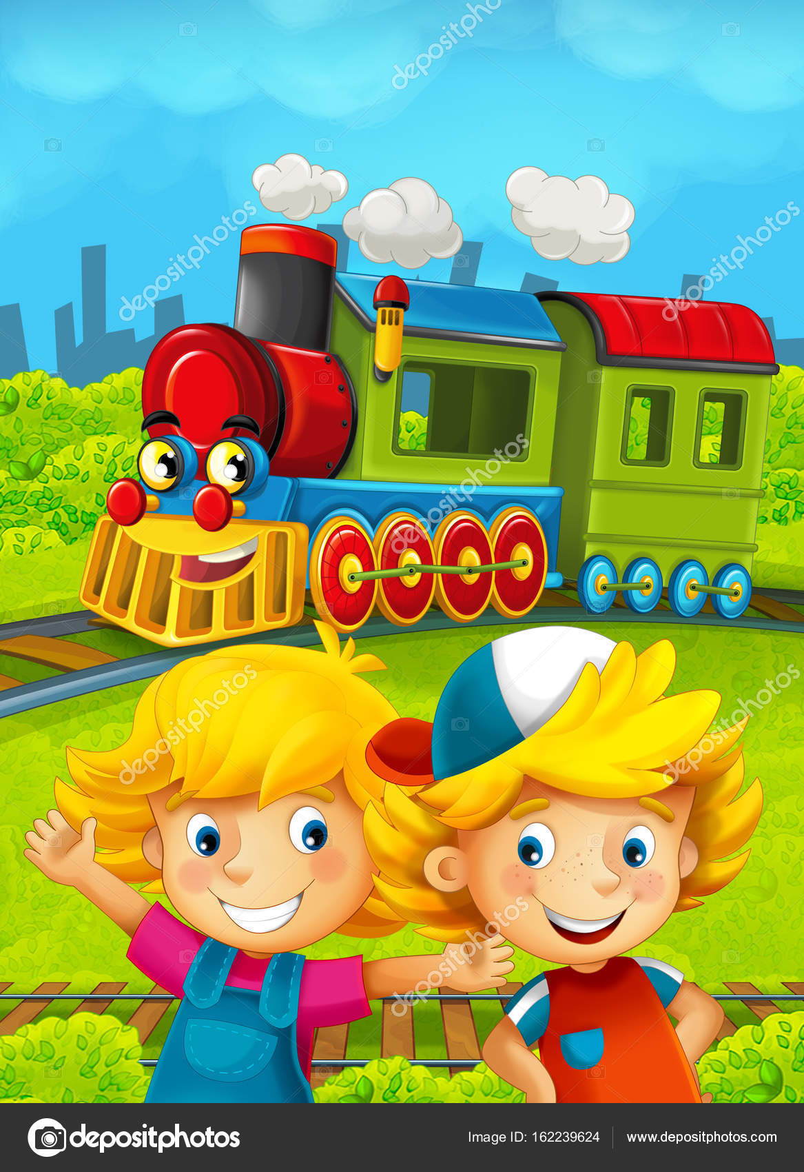 Cartoon train scene with happy kids Stock Illustration by ©illustrator ...