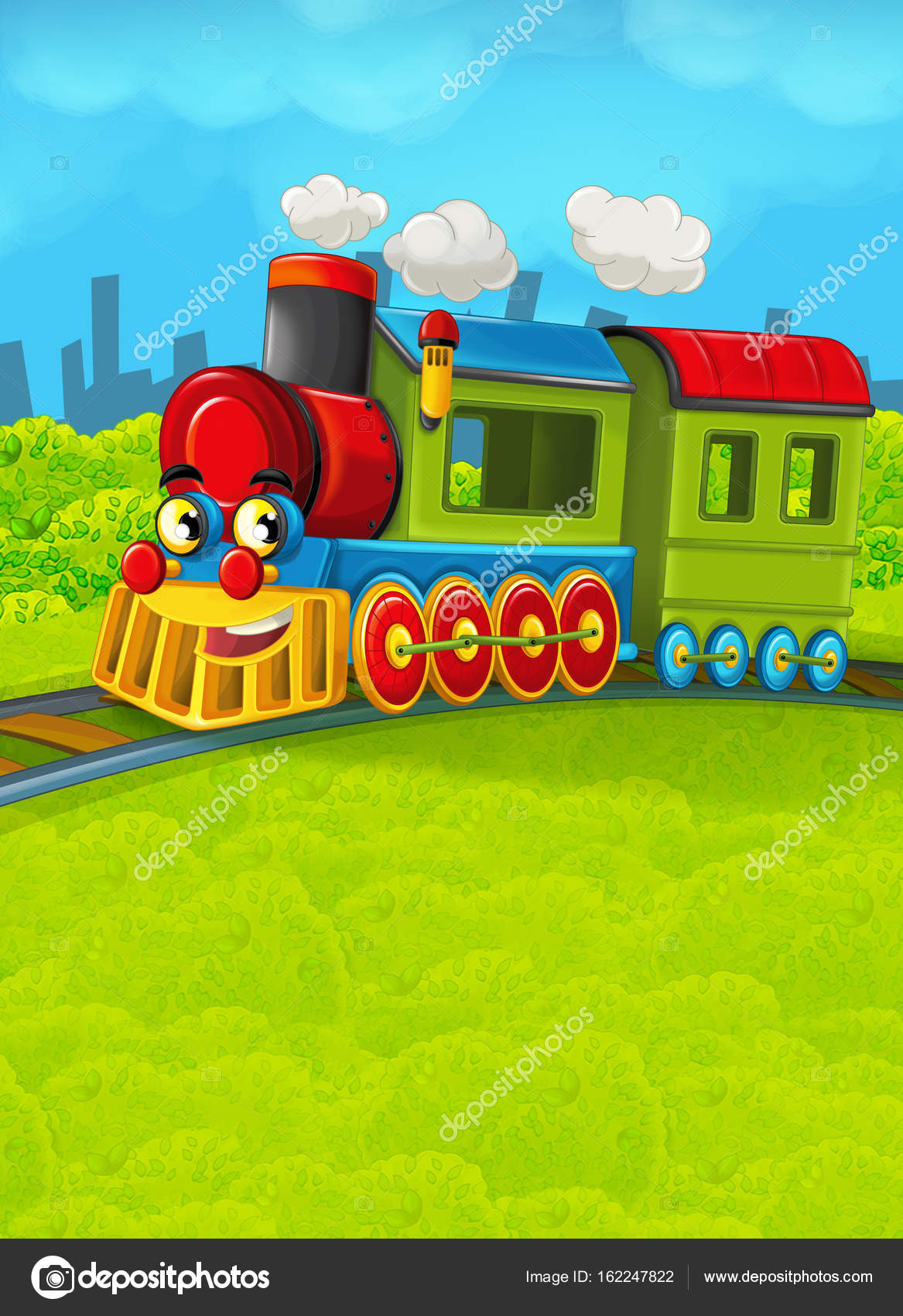 Cartoon train scene on the meadow Stock Photo by ©illustrator_hft 162247822