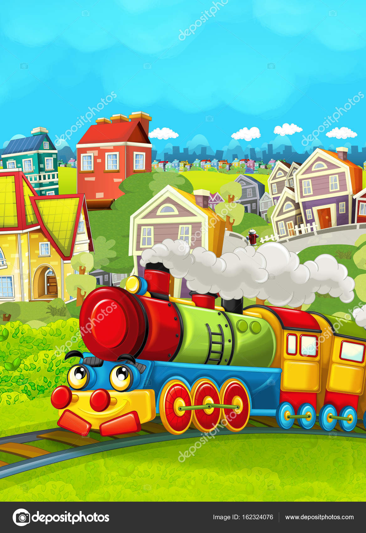 Cartoon train scene on the meadow Stock Illustration by ©illustrator ...