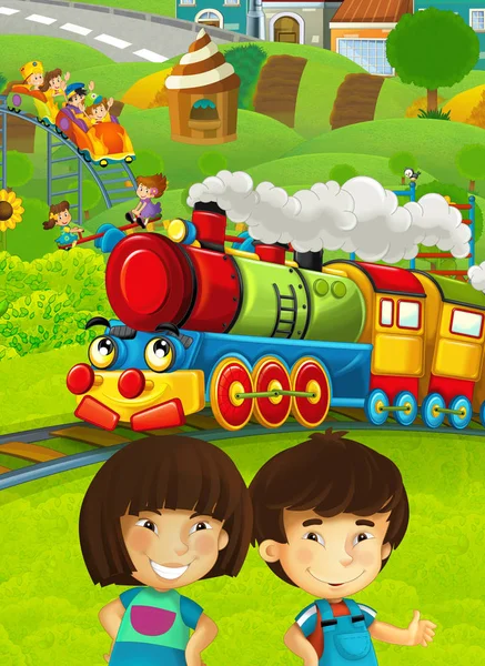 Cartoon train scene with happy kids Stock Illustration by ©illustrator ...
