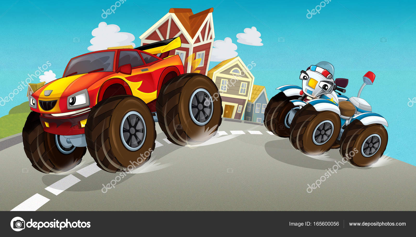 Cartoon off road car chase with police Stock Illustration by ...