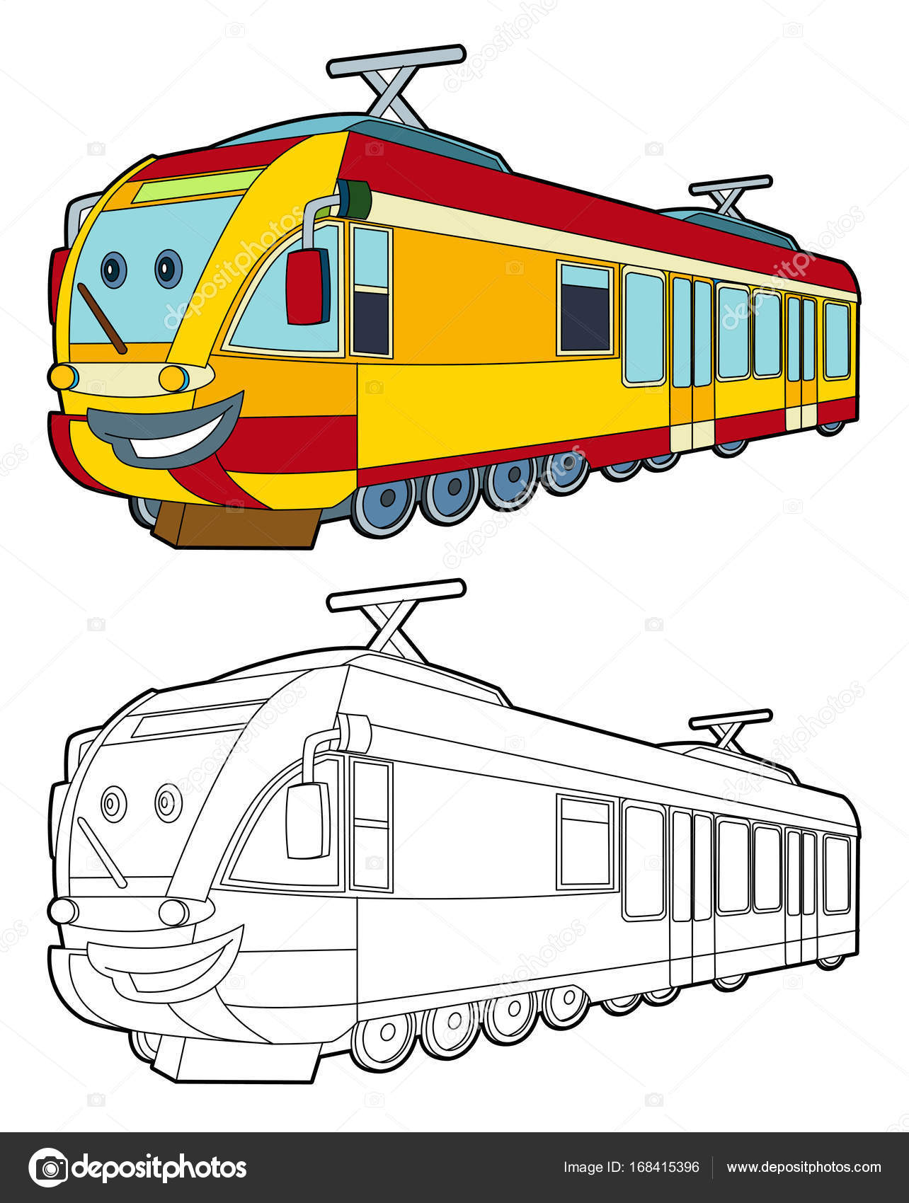 Cartoon Fast Electric Train Smiling Coloring Page Illustration Children ...