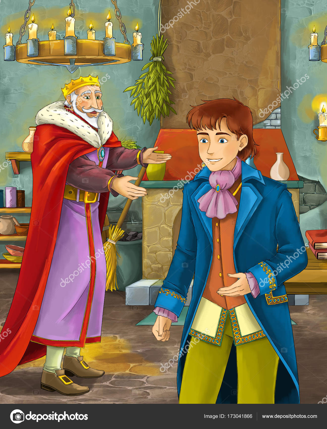 Escena Dibujos Animados Con Rey Feliz Hablando Con Algún Mensajero ...