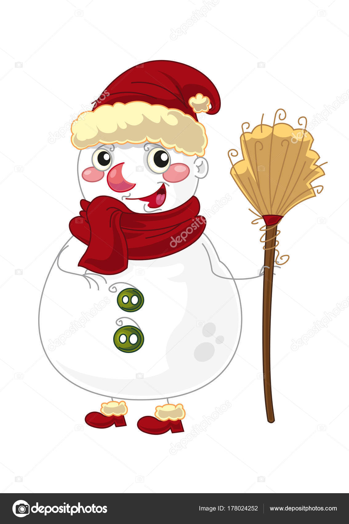 Happy Cartoon Snowman Running Broom Vector Smiling Watching Isolated ...