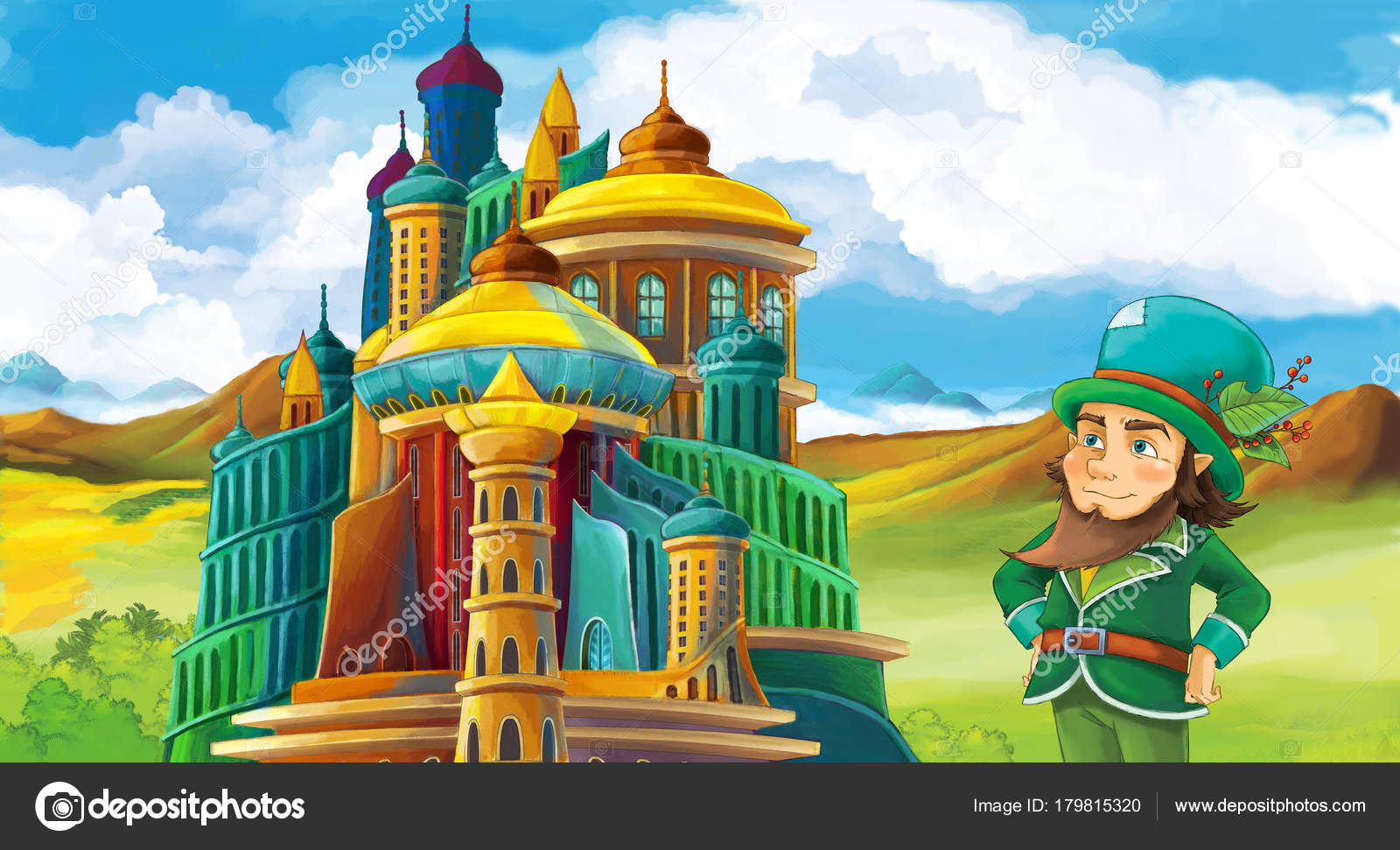 Cartoon Scene Happy Noble Dwarf Standing Castle Illustration Children ...