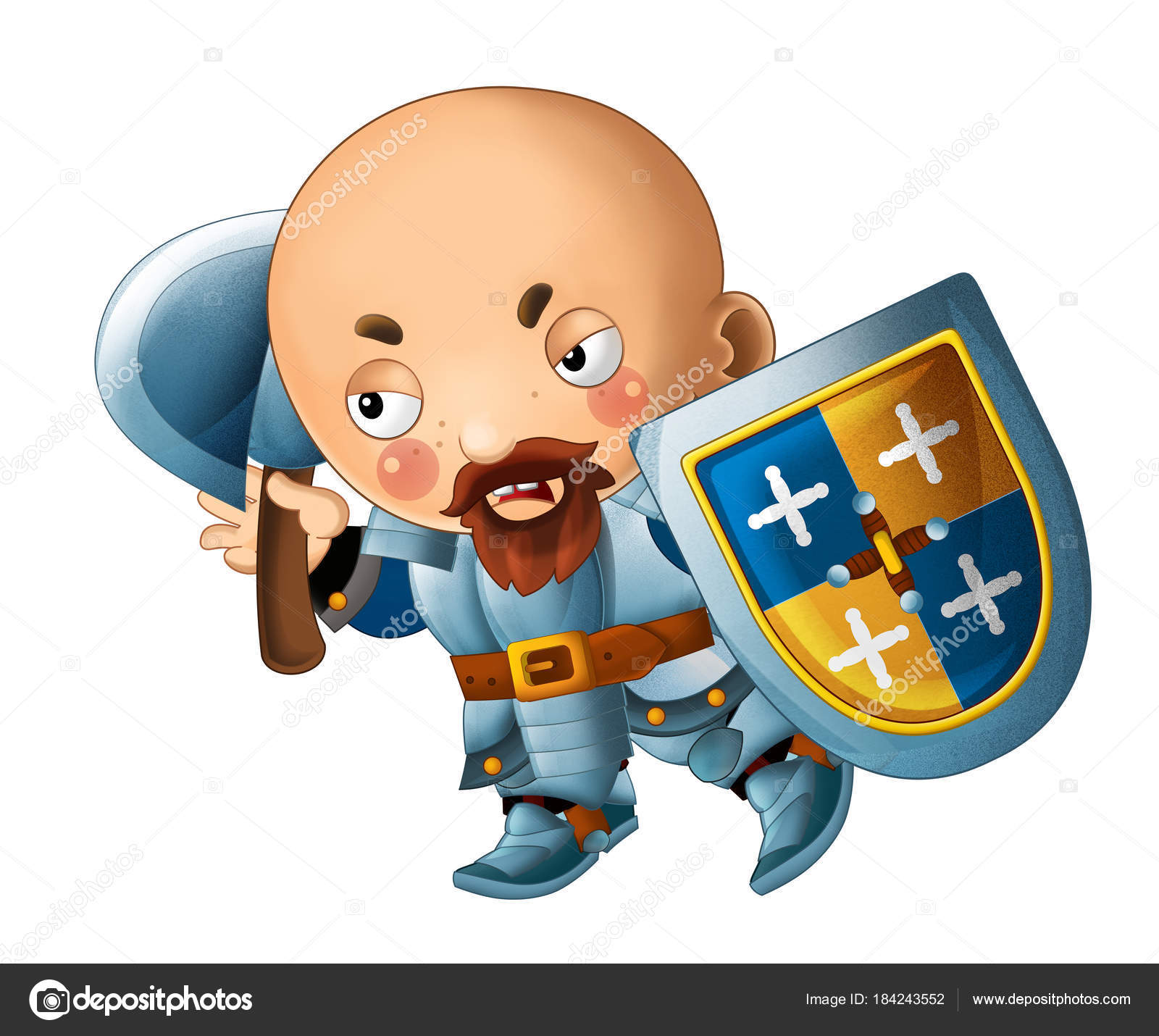 Cartoon Scene Brave Knight Motion Fighting White Background ...