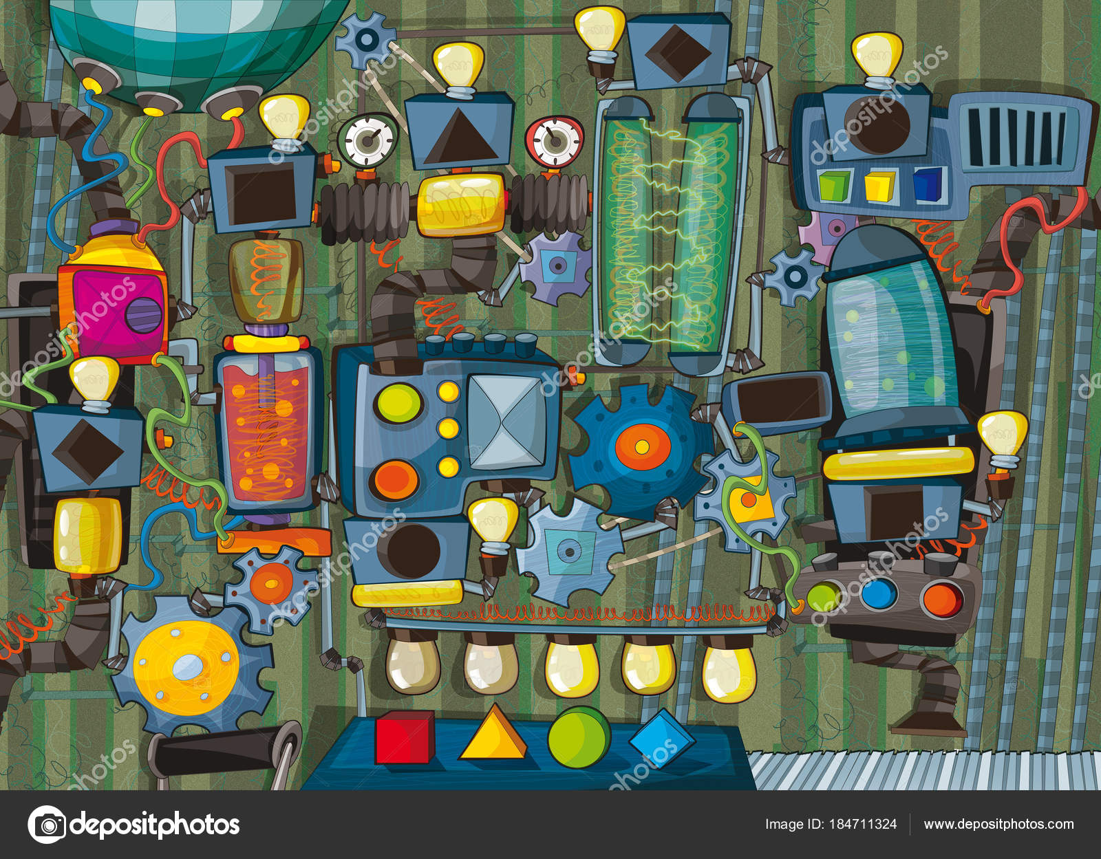 Cartoon Scene Some Strage Computer Machinery Laboratory Factory Alien ...