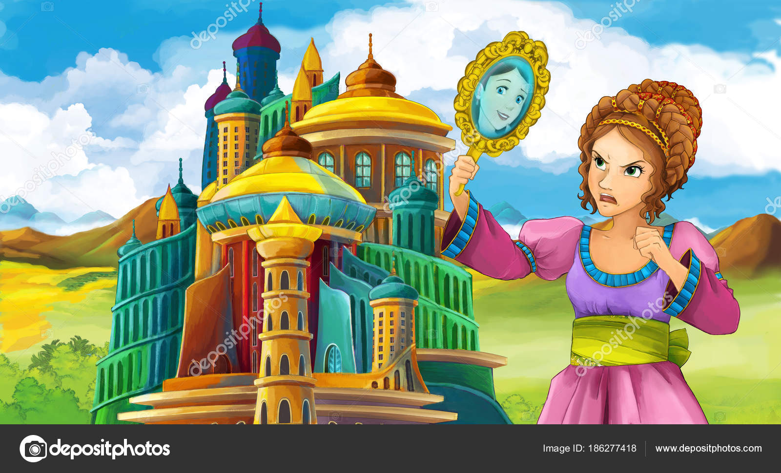Cartoon Scene Young Beautiful Princess Castle Standing Looking ...