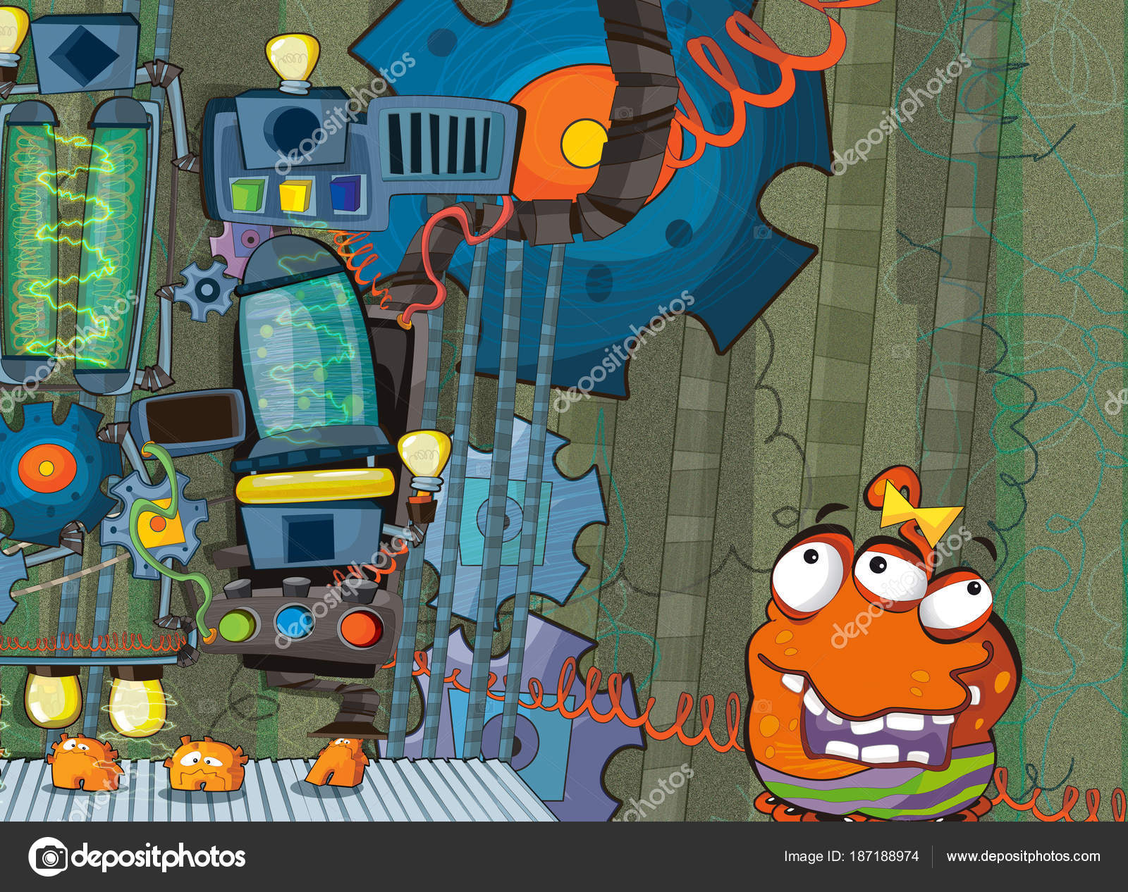 Cartoon Scene Ufo Machine Science Fiction Factory Aliens Creating ...