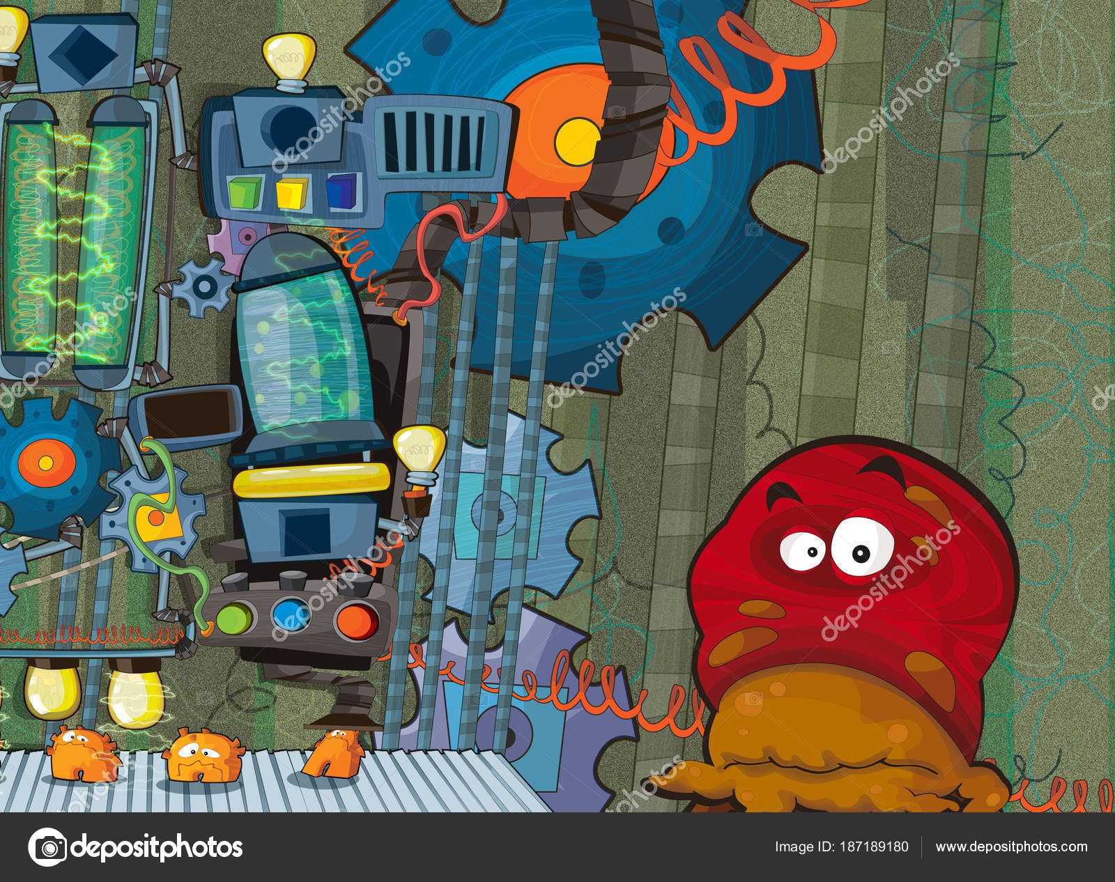 Cartoon Scene Ufo Machine Science Fiction Factory Aliens Creating ...