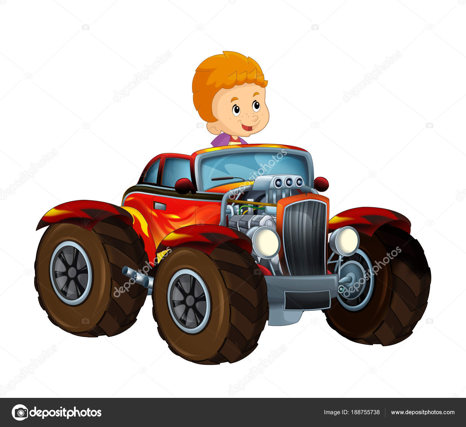 Cartoon Scene Child Boy Cool Looking Hod Rod Car White Stock Photo by ...