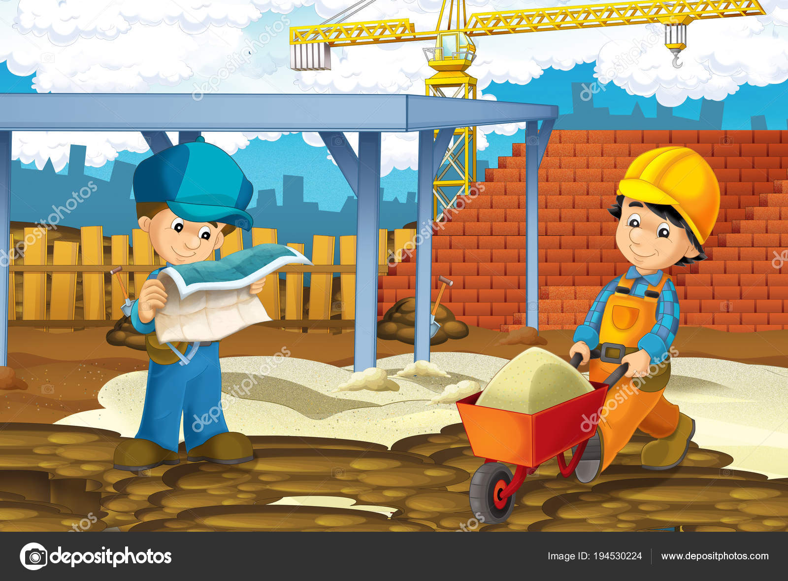 Cartoon Scene Men Working Doing Industrial Jobs Illustration Children ...