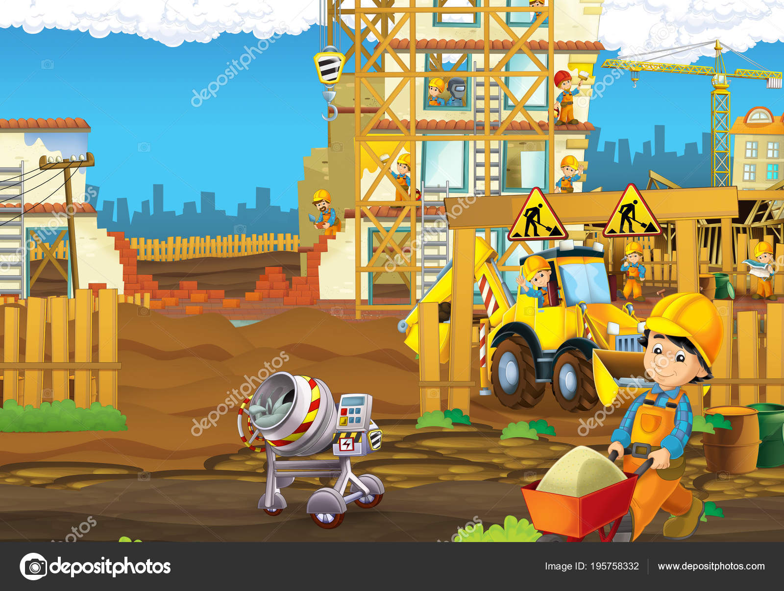 Construction Site Cartoon 620 Construction Machinery Cartoon Stock