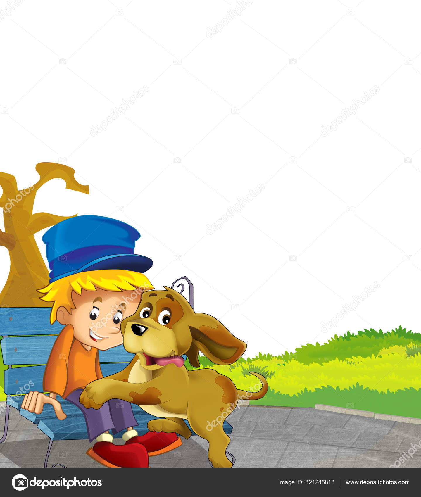 Cartoon scene with dog on a farm having fun on white background ...