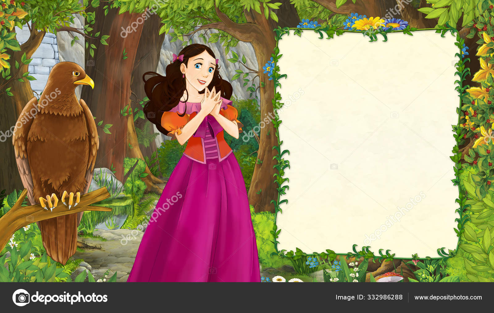 Cartoon scene with bird eagle with bird eagle with mountains val Stock ...