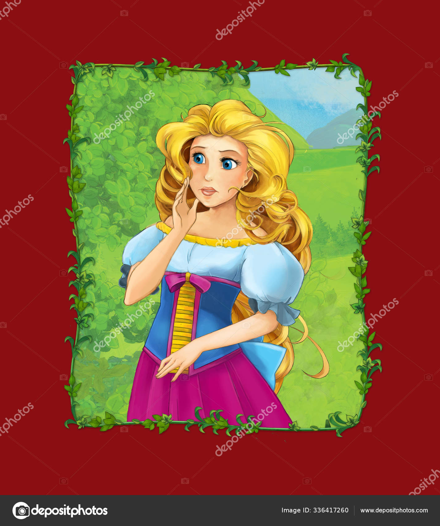 Cartoon scene with princess queen on the meadow Stock Illustration by ...