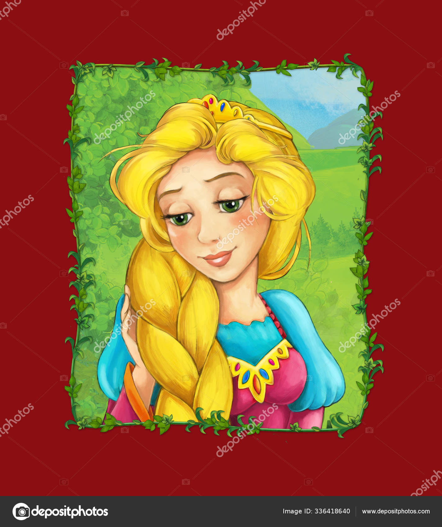 Cartoon scene with princess queen on the meadow Stock Illustration by ...