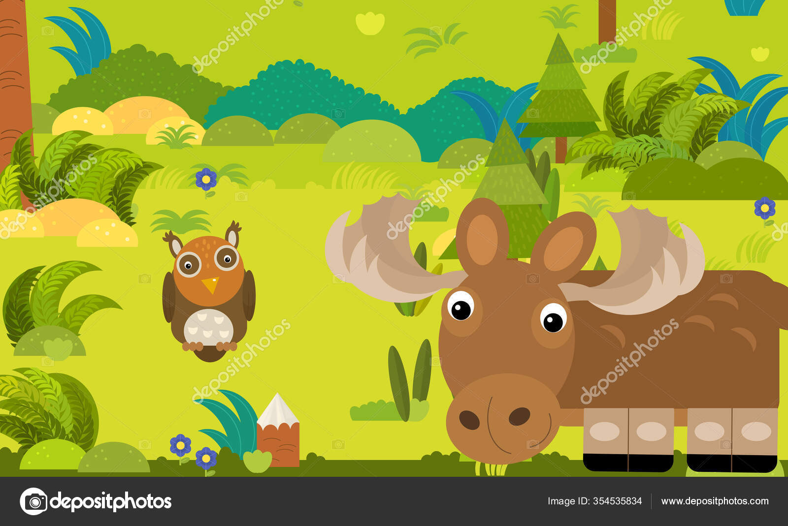 Cartoon Scene Different European Animals Forest Illustration Children ...