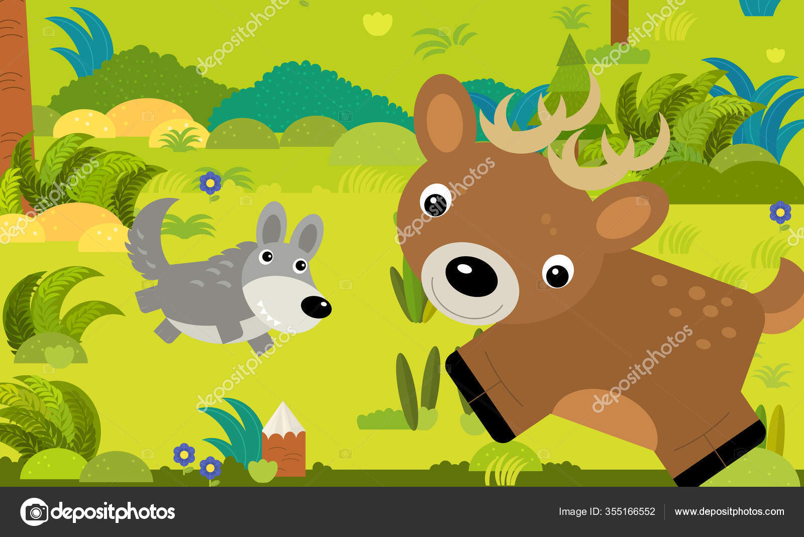 Cartoon Scene Different European Animals Forest Illustration Children ...