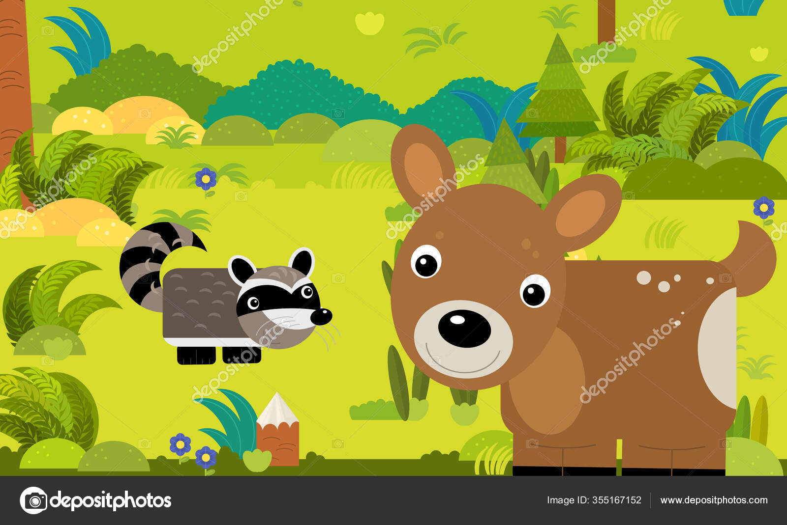 Cartoon Scene Different European Animals Forest Illustration Children ...