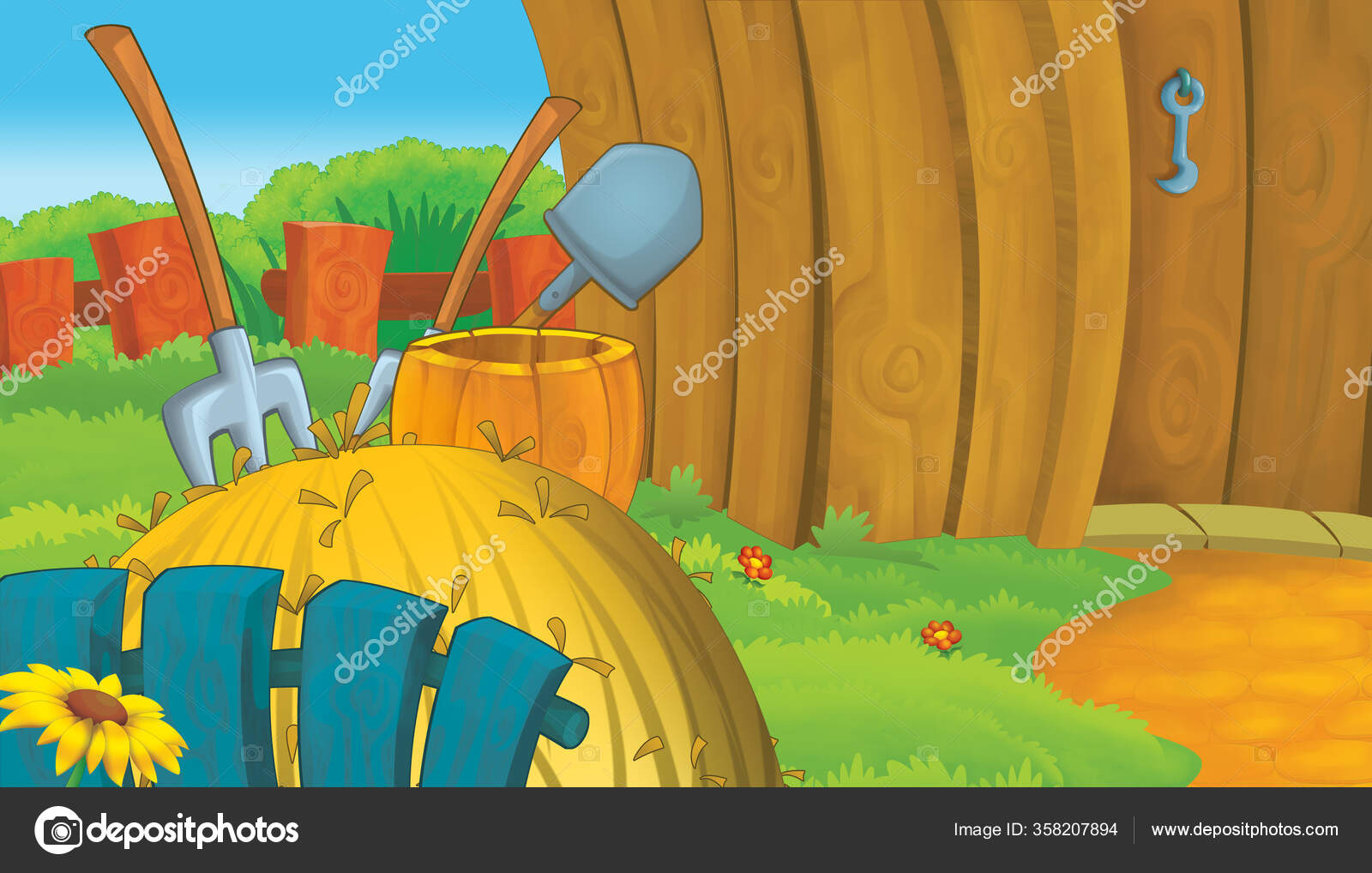 Cartoon Colorful Scene Farm Ranch Backyard Different Usage Illustration ...