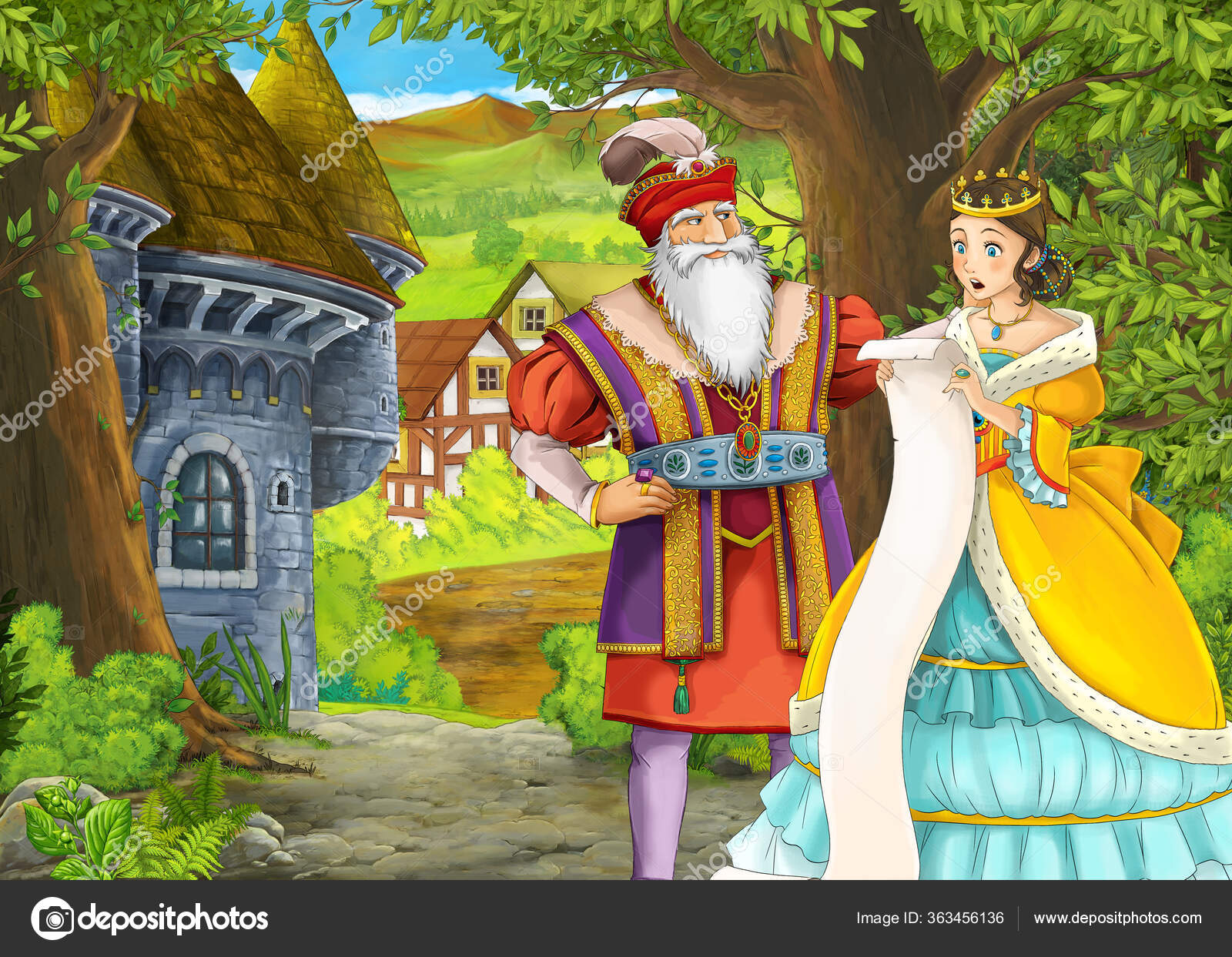 Cartoon Summer Scene Path Farm Village Nobody Scene Illustration ...