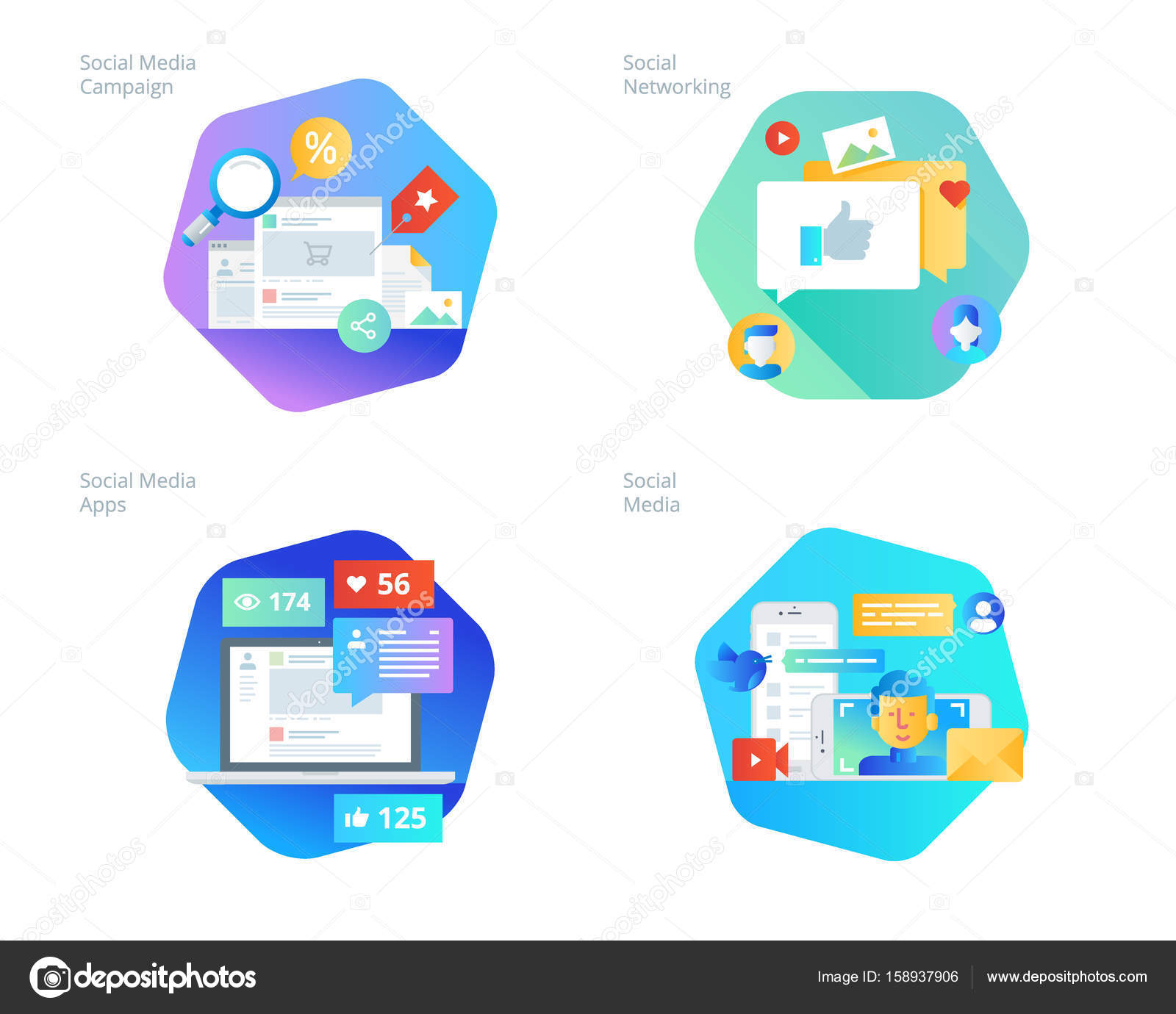 Material design icons set for social media, networking, marketing ...