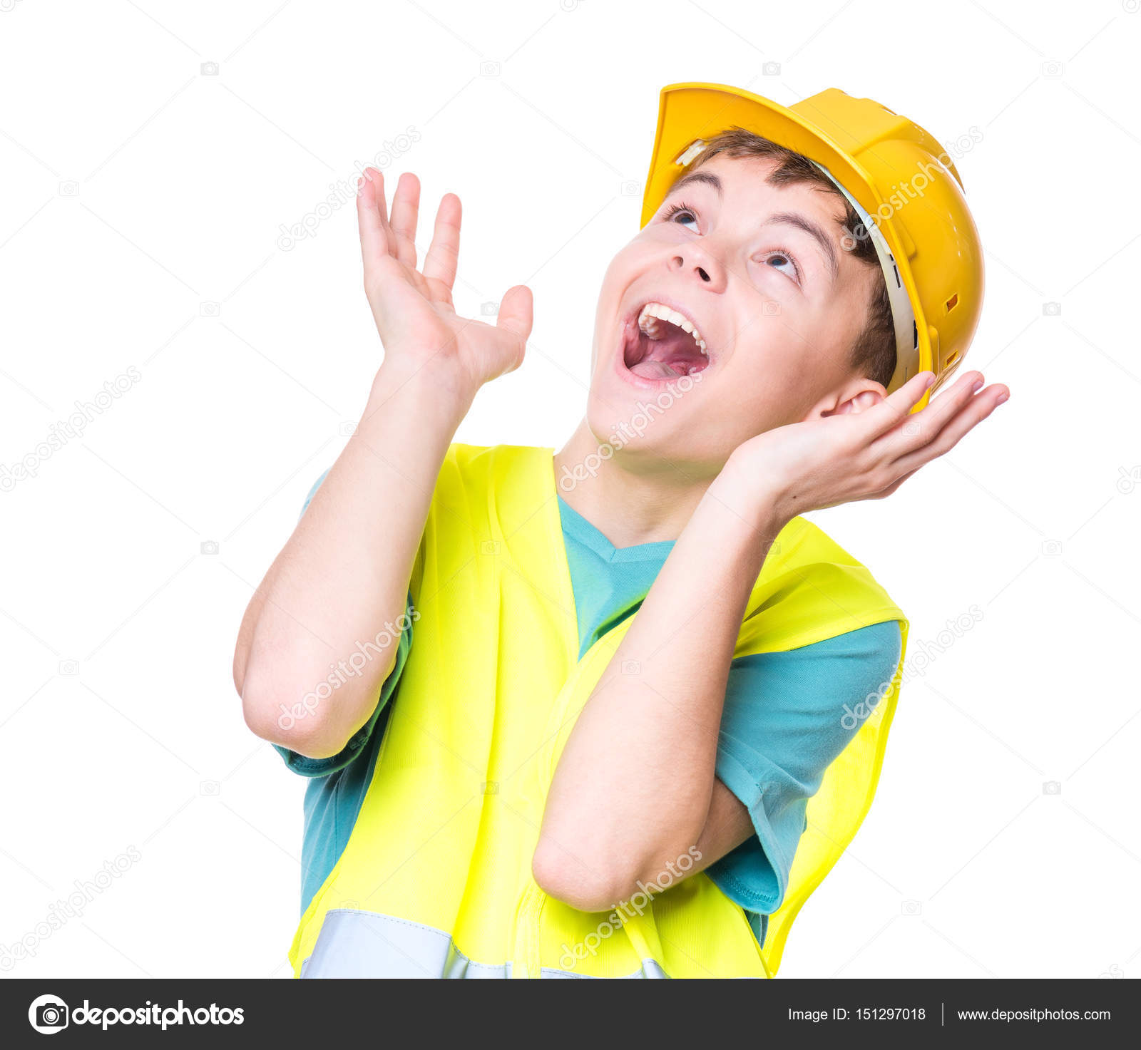 Boy wearing yellow hard hat Stock Photo by ©VaLiza 151297018