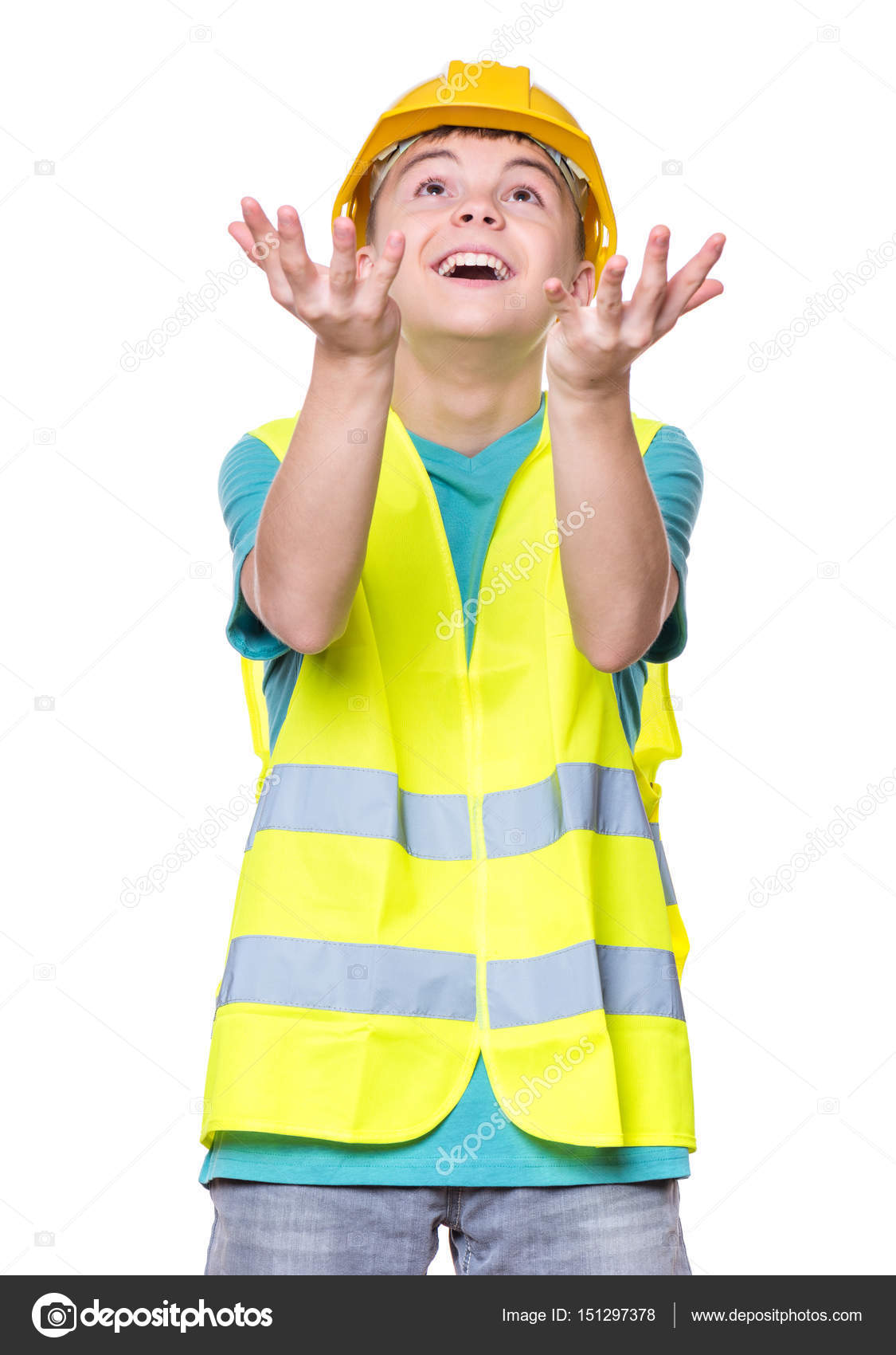 Boy wearing yellow hard hat Stock Photo by ©VaLiza 151297378