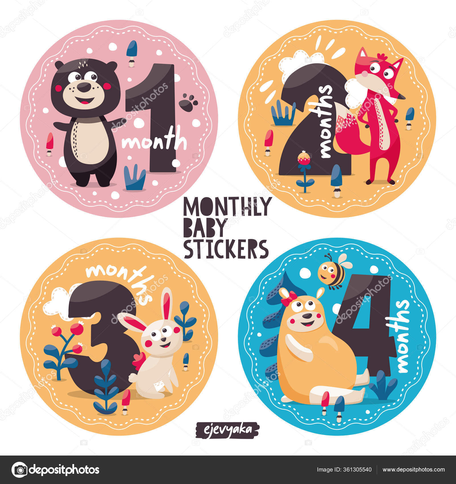 Monthly baby stickers with cute animals for capturing babys special ...