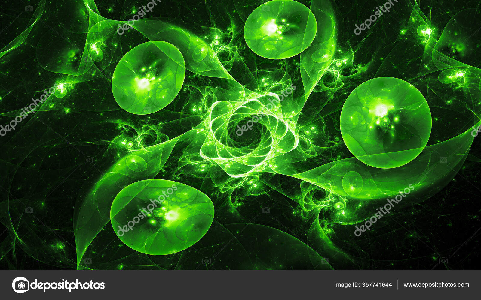 Green Glowing Spiral Quantum Balls Computer Generated Abstract ...