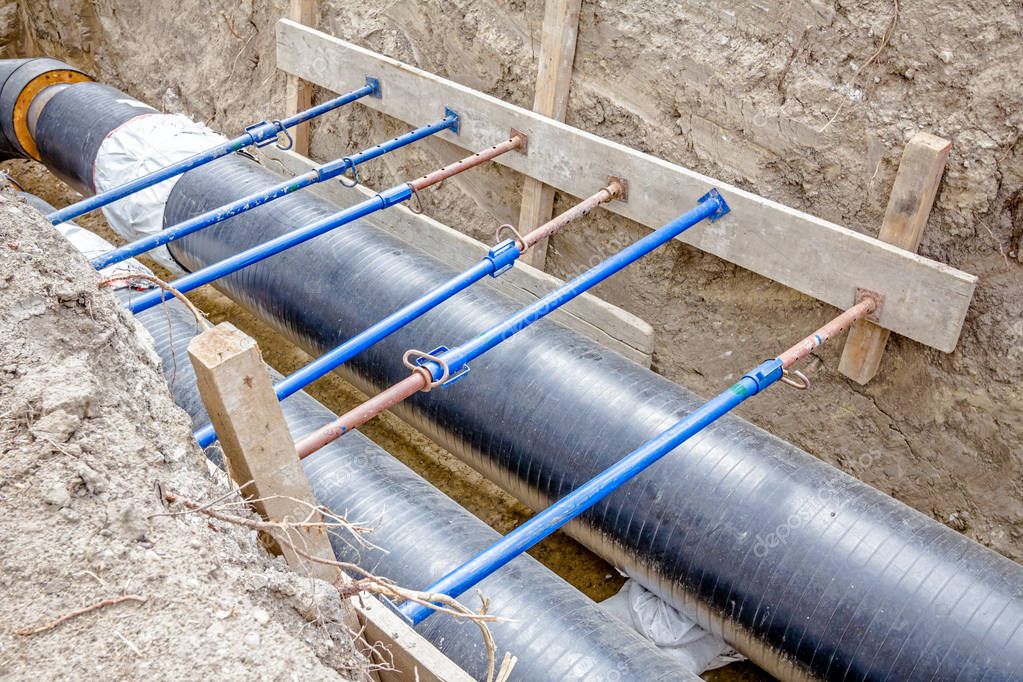 Shoring supports walls of a trench to protect workers — Stock Photo ...