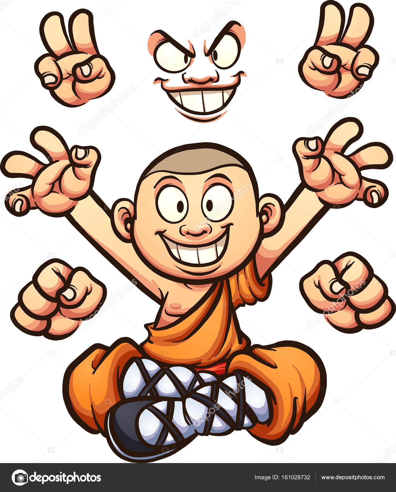 Feliz monje de dibujos animados con diferentes poses de mano Vector de ...