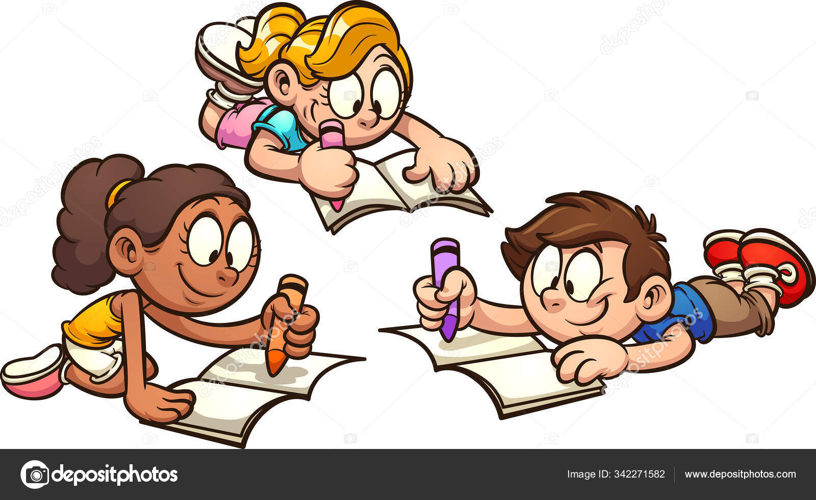 Children Writing Cartoon