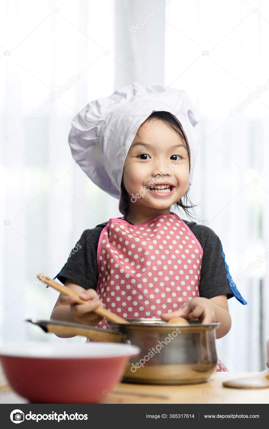 Sneezing Asian Child Playing Chef Home Stay Home Concept — Stock Photo ...