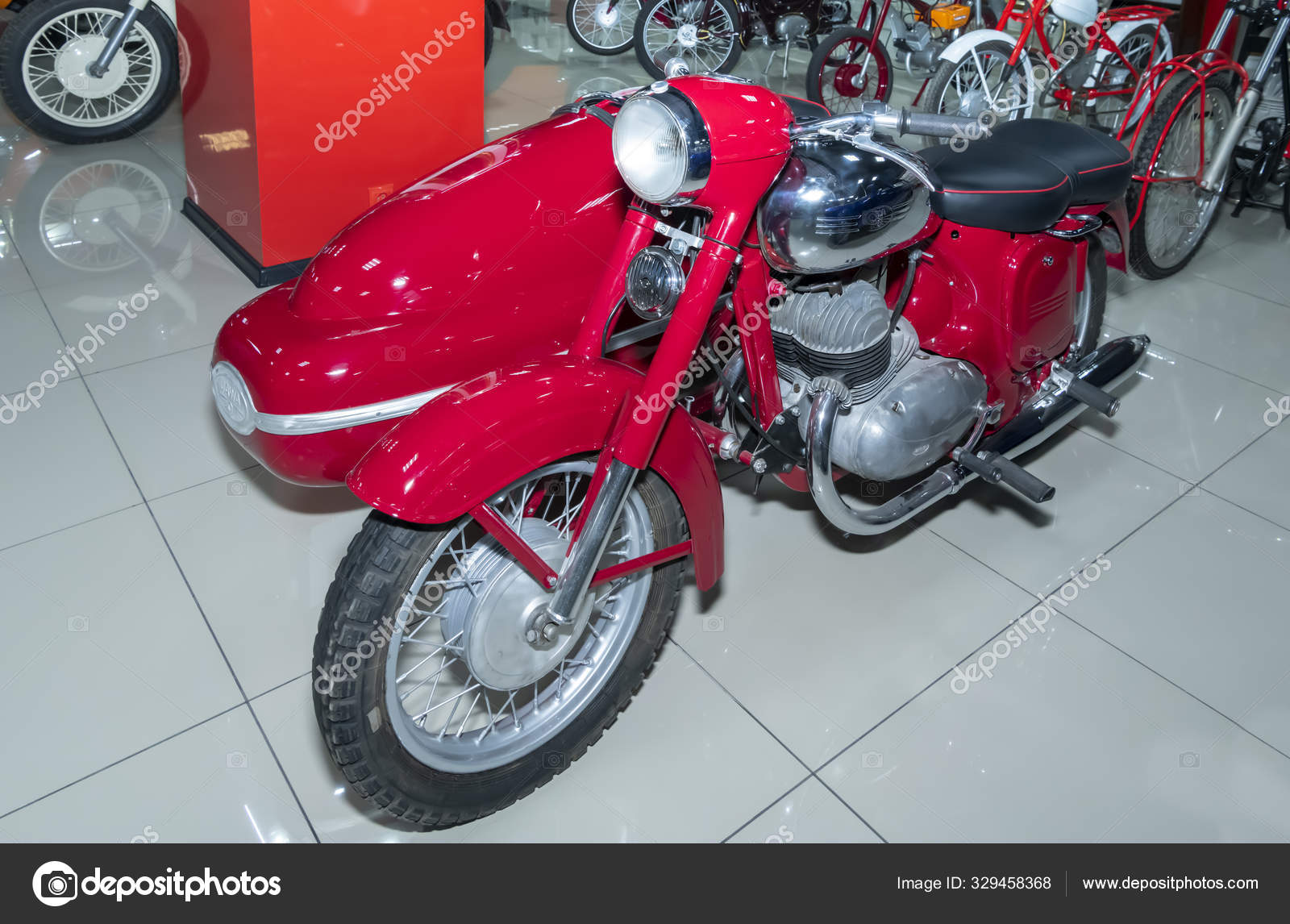 Motorcycle Java 350/354 with side trailer- in the Museum of the — Stock ...