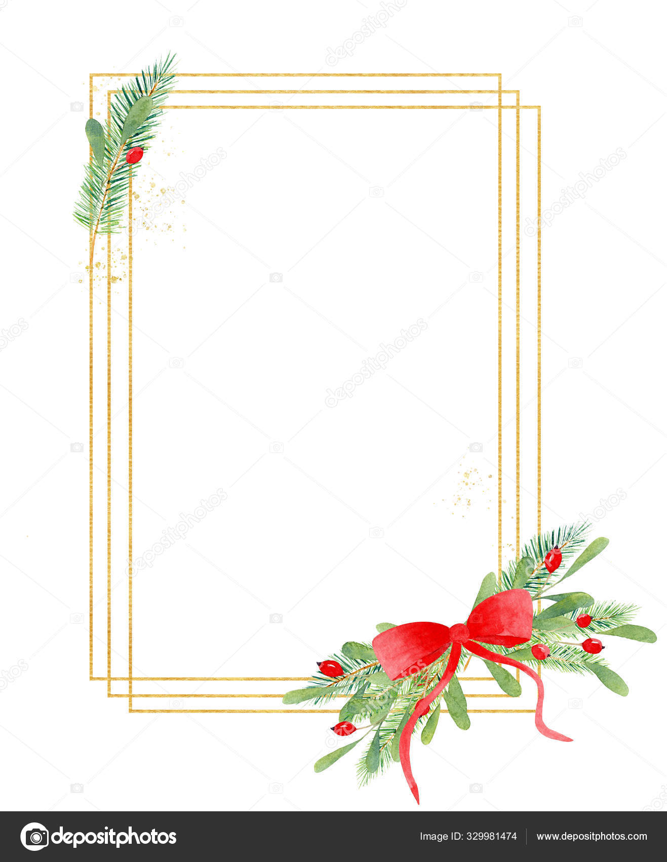 Christmas rectangular frame hand drawn watercolor illustration Stock ...