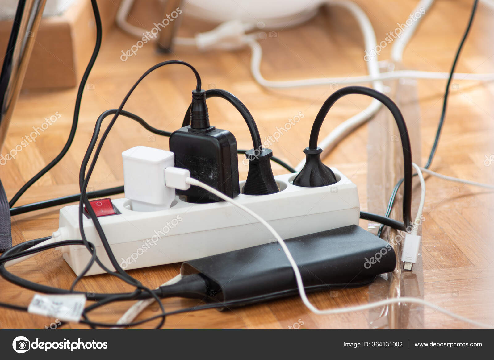 Messy Outlet Power Extension Cord Apartment Floor Various Charging ...