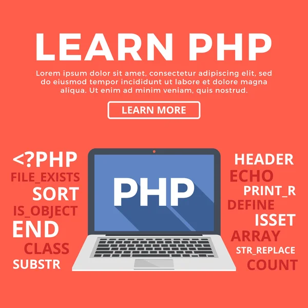 Laptop with PHP word on screen. Learn PHP and back-end web development ...