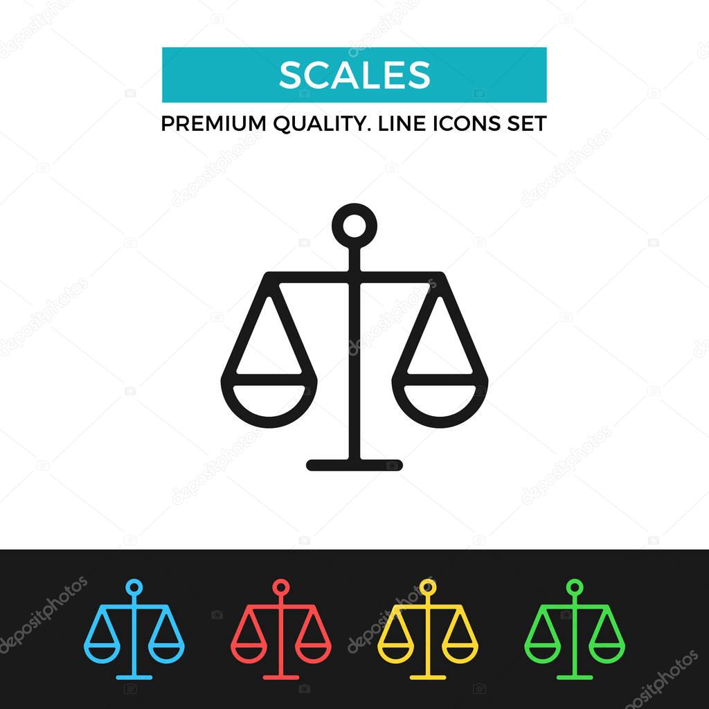 Icono de escalas vectoriales. Icono de línea delgada 2025
