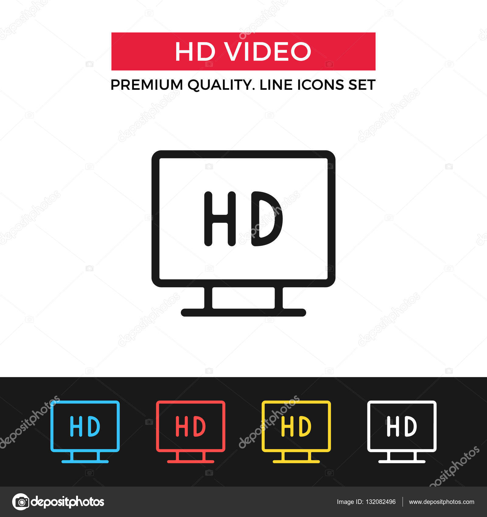 Vector HD video icon. Thin line icon Stock Vector Image by ©magurok5 ...