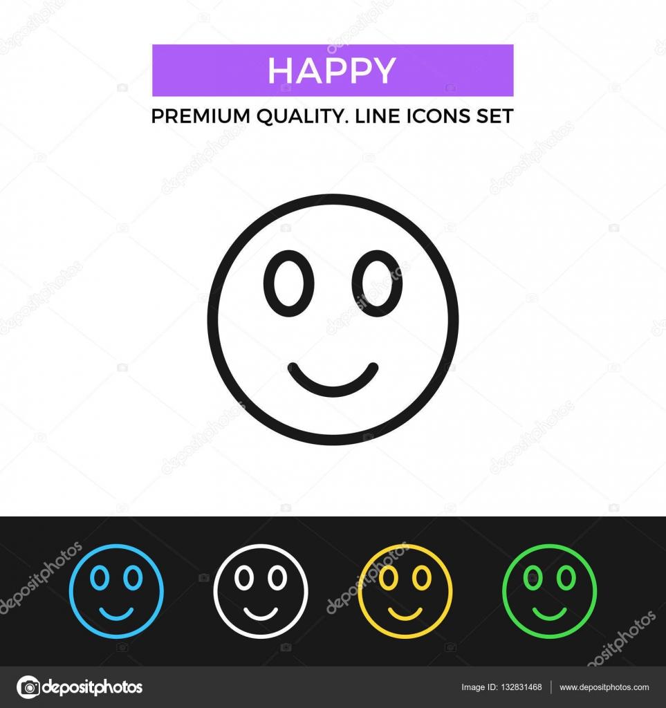 Vector happy emoticon icon. Thin line icon Stock Vector Image by ...
